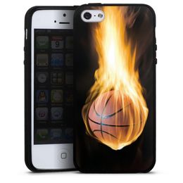 DeinDesign iPhone SE (2016-2019) Handy Silikon H&uuml;lle Case schwarz Handyh&uuml;lle Fire Basketball Sports