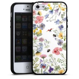 DeinDesign iPhone SE (2016-2019) Handy Silikon H&uuml;lle Case schwarz Handyh&uuml;lle Flowers Bee Muster