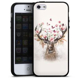 DeinDesign iPhone SE (2016-2019) Handy Silikon H&uuml;lle Case schwarz Handyh&uuml;lle Deer Flowers Animals