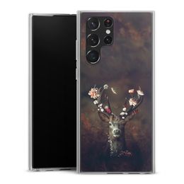 DeinDesign Galaxy S22 Ultra Handy Silikon H&uuml;lle Case transparent Handyh&uuml;lle Reindeer Flowers Rehe Silikon Case