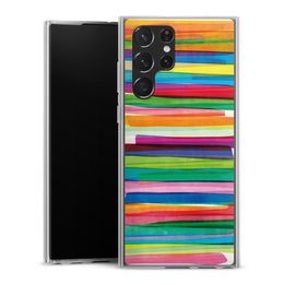 DeinDesign Galaxy S22 Ultra Handy Silikon H&uuml;lle Case transparent Handyh&uuml;lle Water Colour Stripes Colourful Silikon Case