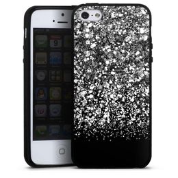 DeinDesign iPhone SE (2016-2019) Handy Silikon H&uuml;lle Case schwarz Handyh&uuml;lle Muster Snowflake Glitzer