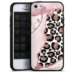 DeinDesign iPhone SE (2016-2019) Handy Silikon H&uuml;lle Case schwarz Handyh&uuml;lle Marble Glitzer Leopard