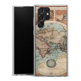DeinDesign Galaxy S22 Ultra Handy Silikon H&uuml;lle Case transparent Handyh&uuml;lle Vintage Map World Map Silikon Case