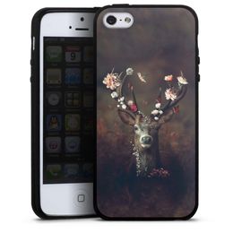 DeinDesign iPhone SE (2016-2019) Handy Silikon H&uuml;lle Case schwarz Handyh&uuml;lle Flowers Reindeer Rehe