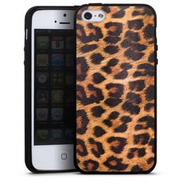 DeinDesign iPhone SE (2016-2019) Handy Silikon H&uuml;lle Case schwarz Handyh&uuml;lle Fur Animal Print Leopard