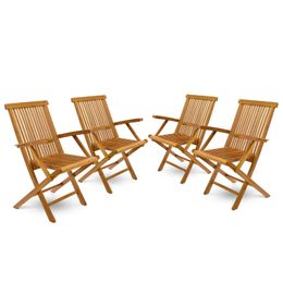 Vcm 4er Set Gartenstuhl mit Armlehne klappbar massiv Teak Holz behandelt Ma&szlig;e: H. 89 cm x B. 57 cm x T. 62 cm