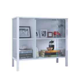 Vcm Glasvitrine stehend Jensol &ndash; breite Standvitrine mit ESG-Sicherheitsglas, Glasfront & Seitenteile, moderner Vitrinenschrank, Sideboard ca. 80 x 87 x 35 cm