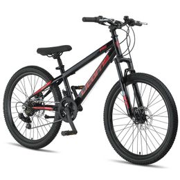 Licorne Bike Thunder Premium Mountainbike in 20, 24, 26, 27.5 und 29 Zoll Fahrrad f&uuml;r M&auml;dchen Jungen Herren und Damen Discbremse Farbe:Schwarz/Rot;Gr&ouml;&szlig;e:24 Zoll