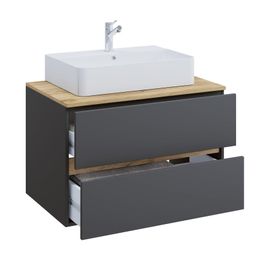 Vcm 2-tlg. Waschtisch mit Keramik Aufsatzbecken, Badschrank mit 2 Softclose-Schubladen, Ma&szlig;e Waschplatz Set: H. 51 x B. 80 x T. 47 cm, Cosila-A