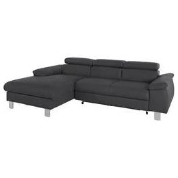 Ecksofa COTTA "Komaris L-Form, B: 244 cm", schwarz, B:244cm H:72cm T:166cm, Microfaser PRIMABELLE (100% Polyester);Kunstleder SOFTLUX(100%Polyurethan);Feinstruktur (100% Polyester);Kunstleder SOFTLUX/Struktur (100%Polyurethan, 90%Polyester, 10% Polyacryl), Sofas, Ecksofa, mit Kopfteilverstellung, optional Bettfunktion, Bettkasten & Licht