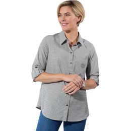 Damen Longbluse im pflegeleichten Materialmix khaki-wei&szlig;-kariert, Gr&ouml;&szlig;e 44