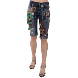 Dolce & Gabbana Dolce & Gabbana Damen Blue Denim Mid Waist Crystal Capri-Shorts