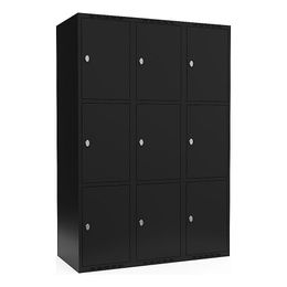 3er-Schlie&szlig;fachschrank Fydor, 3 Abteile, schwarz, B 1200 mm, flache Dachform, Vorh&auml;ngeschloss kaiserkraft