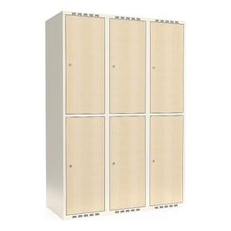Doppelstock-Spind Fydor, HPL, 3 Abteile, wei&szlig;/Birke, B 1200 mm, flache Dachform, Zylinderschloss kaiserkraft