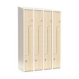 Z-Spind Fydor, HPL, 4 Abteile, wei&szlig;/Birke, B 1200 mm, schr&auml;ge Dachform, Vorh&auml;ngeschloss kaiserkraft