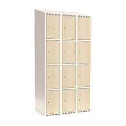 4er-Schlie&szlig;fachschrank Fydor, HPL, 3 Abteile, wei&szlig;/Birke, B 900 mm, schr&auml;ge Dachform, Zylinderschloss kaiserkraft