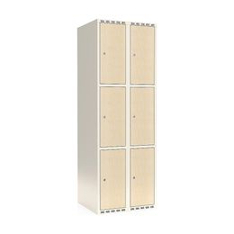 3er-Schlie&szlig;fachschrank Fydor, HPL, 2 Abteile, wei&szlig;/Birke, B 600 mm, flache Dachform, Zylinderschloss kaiserkraft