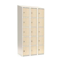 5er-Schlie&szlig;fachschrank Fydor, HPL, 3 Abteile, wei&szlig;/Birke, B 900 mm, schr&auml;ge Dachform, Vorh&auml;ngeschloss kaiserkraft