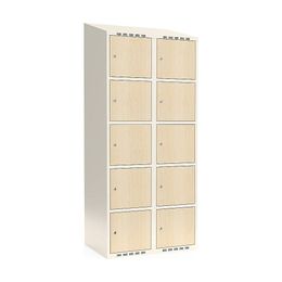 5er-Schlie&szlig;fachschrank Fydor, HPL, 2 Abteile, wei&szlig;/Birke, B 800 mm, schr&auml;ge Dachform, Zylinderschloss kaiserkraft