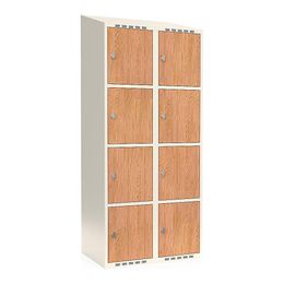 4er-Schlie&szlig;fachschrank Fydor, HPL, 2 Abteile, wei&szlig;/Eiche, B 800 mm, schr&auml;ge Dachform, Vorh&auml;ngeschloss kaiserkraft