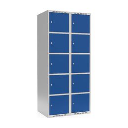 5er-Schlie&szlig;fachschrank Fydor, 2 Abteile, lichtgrau / enzianblau, B 800 mm, flache Dachform, Zylinderschloss kaiserkraft