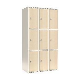 3er-Schlie&szlig;fachschrank Fydor, HPL, 3 Abteile, wei&szlig;/Birke, B 900 mm, flache Dachform, Vorh&auml;ngeschloss kaiserkraft