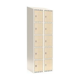 5er-Schlie&szlig;fachschrank Fydor, HPL, 2 Abteile, wei&szlig;/Birke, B 600 mm, schr&auml;ge Dachform, Vorh&auml;ngeschloss kaiserkraft