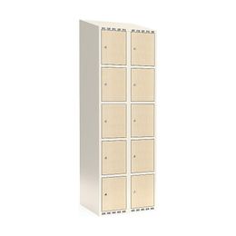 5er-Schlie&szlig;fachschrank Fydor, HPL, 2 Abteile, wei&szlig;/Birke, B 600 mm, schr&auml;ge Dachform, Zylinderschloss kaiserkraft