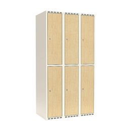 Doppelstock-Spind Fydor, HPL, 3 Abteile, wei&szlig;/Birke, B 900 mm, flache Dachform, Zylinderschloss kaiserkraft