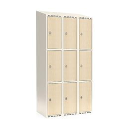 3er-Schlie&szlig;fachschrank Fydor, HPL, 3 Abteile, wei&szlig;/Birke, B 900 mm, schr&auml;ge Dachform, Vorh&auml;ngeschloss kaiserkraft