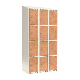 4er-Schlie&szlig;fachschrank Fydor, HPL, 3 Abteile, wei&szlig;/Eiche, B 900 mm, schr&auml;ge Dachform, Vorh&auml;ngeschloss kaiserkraft