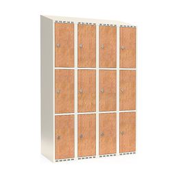 3er-Schlie&szlig;fachschrank Fydor, HPL, 4 Abteile, wei&szlig;/Eiche, B 1200 mm, schr&auml;ge Dachform, Vorh&auml;ngeschloss kaiserkraft