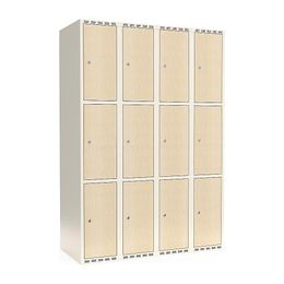 3er-Schlie&szlig;fachschrank Fydor, HPL, 4 Abteile, wei&szlig;/Birke, B 1200 mm, flache Dachform, Zylinderschloss kaiserkraft