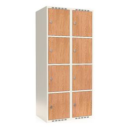 4er-Schlie&szlig;fachschrank Fydor, HPL, 2 Abteile, wei&szlig;/Eiche, B 800 mm, flache Dachform, Vorh&auml;ngeschloss kaiserkraft