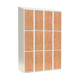 3er-Schlie&szlig;fachschrank Fydor, HPL, 4 Abteile, wei&szlig;/Eiche, B 1200 mm, schr&auml;ge Dachform, Zylinderschloss kaiserkraft