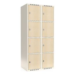 4er-Schlie&szlig;fachschrank Fydor, HPL, 2 Abteile, wei&szlig;/Birke, B 800 mm, flache Dachform, Zylinderschloss kaiserkraft