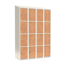 4er-Schlie&szlig;fachschrank Fydor, HPL, 4 Abteile, wei&szlig;/Eiche, B 1200 mm, schr&auml;ge Dachform, Vorh&auml;ngeschloss kaiserkraft