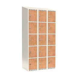 5er-Schlie&szlig;fachschrank Fydor, HPL, 3 Abteile, wei&szlig;/Eiche, B 900 mm, schr&auml;ge Dachform, Vorh&auml;ngeschloss kaiserkraft
