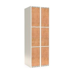 3er-Schlie&szlig;fachschrank Fydor, HPL, 2 Abteile, wei&szlig;/Eiche, B 600 mm, flache Dachform, Zylinderschloss kaiserkraft