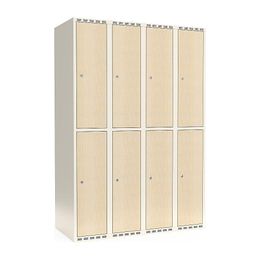 Doppelstock-Spind Fydor, HPL, 4 Abteile, wei&szlig;/Birke, B 1200 mm, flache Dachform, Zylinderschloss kaiserkraft