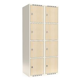 4er-Schlie&szlig;fachschrank Fydor, HPL, 2 Abteile, wei&szlig;/Birke, B 800 mm, flache Dachform, Vorh&auml;ngeschloss kaiserkraft