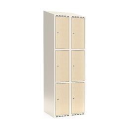 3er-Schlie&szlig;fachschrank Fydor, HPL, 2 Abteile, wei&szlig;/Birke, B 600 mm, schr&auml;ge Dachform, Zylinderschloss kaiserkraft