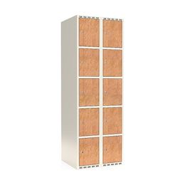 5er-Schlie&szlig;fachschrank Fydor, HPL, 2 Abteile, wei&szlig;/Eiche, B 600 mm, flache Dachform, Zylinderschloss kaiserkraft