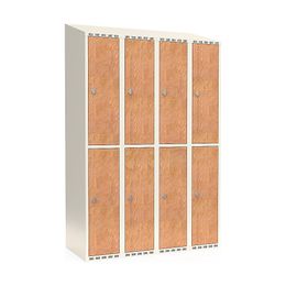 Doppelstock-Spind Fydor, HPL, 4 Abteile, wei&szlig;/Eiche, B 1200 mm, schr&auml;ge Dachform, Vorh&auml;ngeschloss kaiserkraft
