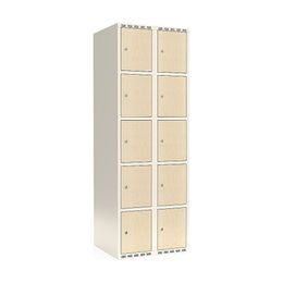 5er-Schlie&szlig;fachschrank Fydor, HPL, 2 Abteile, wei&szlig;/Birke, B 600 mm, flache Dachform, Zylinderschloss kaiserkraft