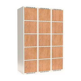 5er-Schlie&szlig;fachschrank Fydor, HPL, 3 Abteile, wei&szlig;/Eiche, B 1200 mm, flache Dachform, Zylinderschloss kaiserkraft