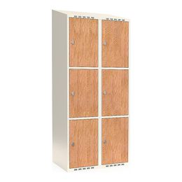 3er-Schlie&szlig;fachschrank Fydor, HPL, 2 Abteile, wei&szlig;/Eiche, B 800 mm, schr&auml;ge Dachform, Vorh&auml;ngeschloss kaiserkraft