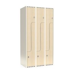 Z-Spind Fydor, HPL, 3 Abteile, wei&szlig;/Birke, B 900 mm, flache Dachform, Vorh&auml;ngeschloss kaiserkraft