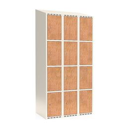 4er-Schlie&szlig;fachschrank Fydor, HPL, 3 Abteile, wei&szlig;/Eiche, B 900 mm, schr&auml;ge Dachform, Zylinderschloss kaiserkraft